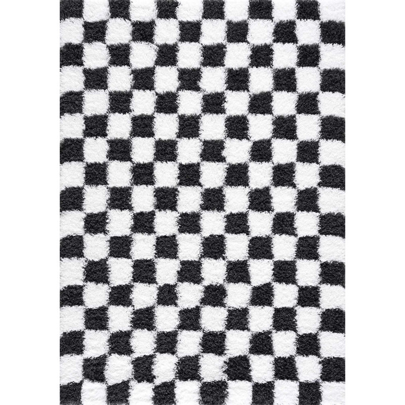 Latitude Run® Atiray Shag Checkered Modern Black / White Area Rug ...