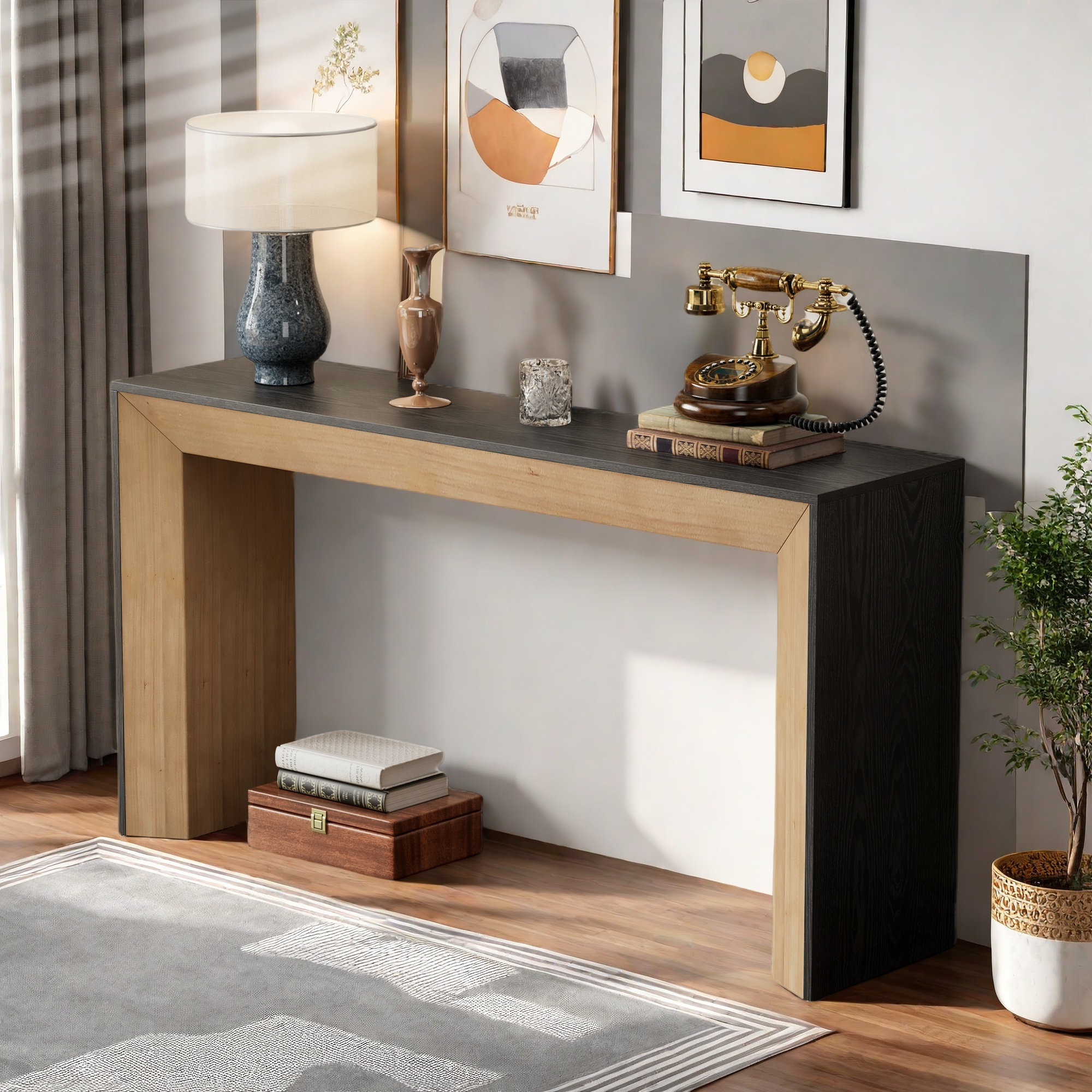 Ebern Designs Elegant Console Table With Natural Grain Patterns And ...