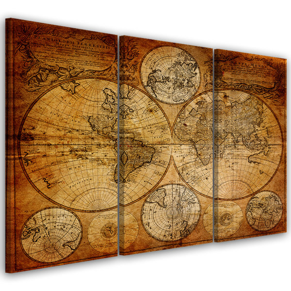 Longshore Tides Old World Map - 3 Piece Wrapped Canvas Print | Wayfair ...