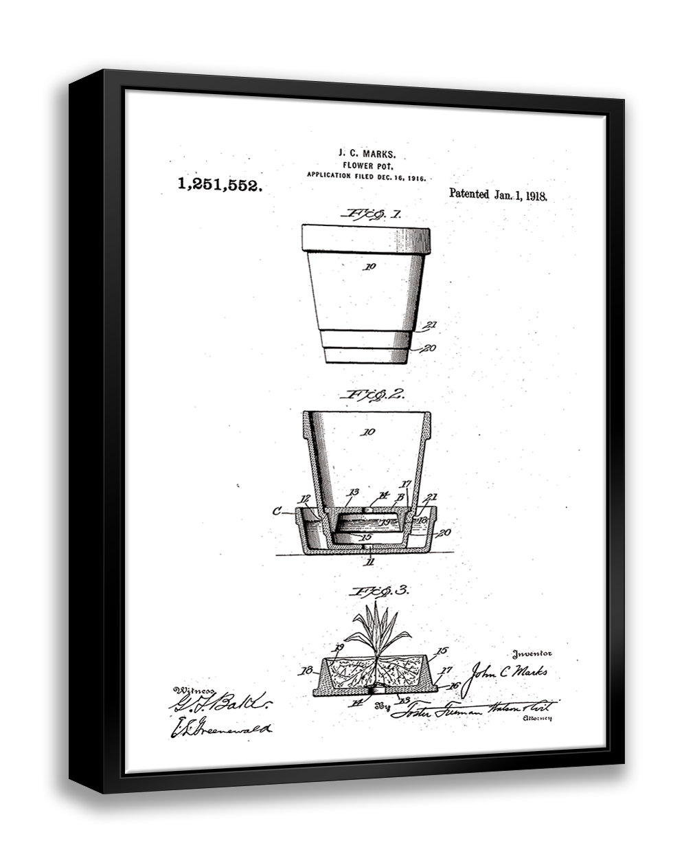 ATX Art Group LLC Flower Pot Patent - Floater Frame Print on Canvas ...