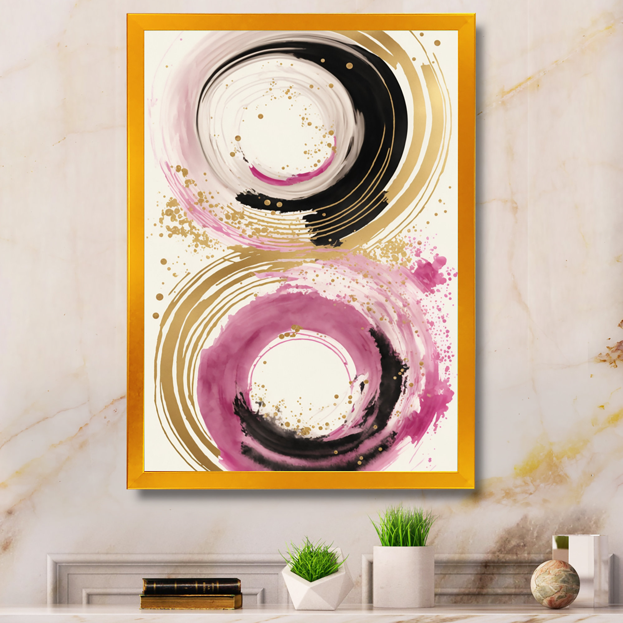 Willa Arlo™ Interiors Pink and Gold Curves I - Painting on Canvas ...