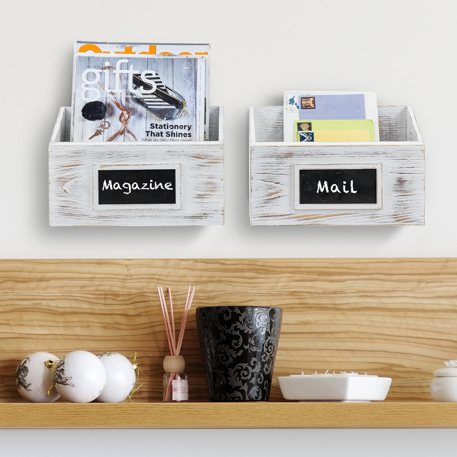 Gracie Oaks 2-Piece Solid Wood Wall Magazine Holder Rack | Wayfair