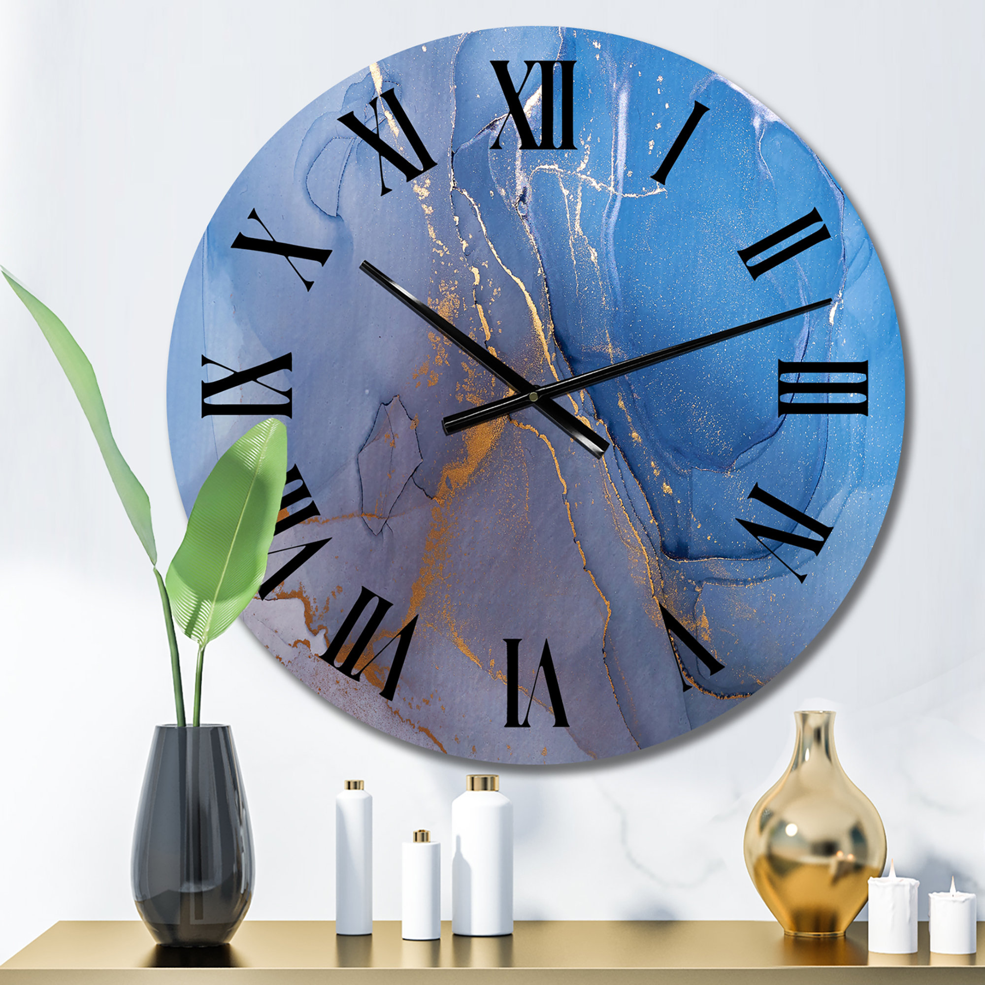 East Urban Home Blue and Gray Liquid Universe - Modern Wall Clock | Wayfair