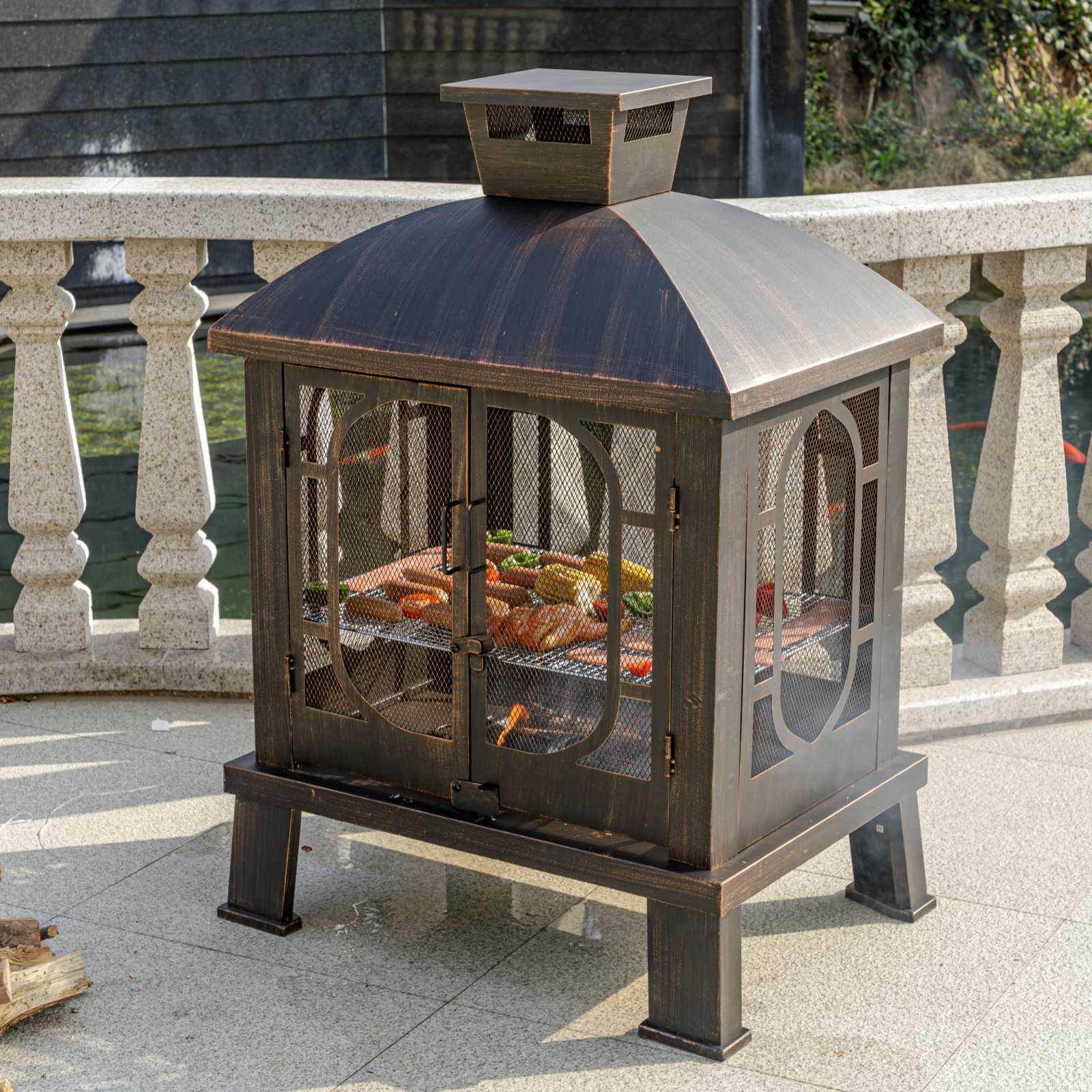 Arlmont & Co. Sherlita 45" H x 31" W Wood Burning Fire Pit with Grill ...