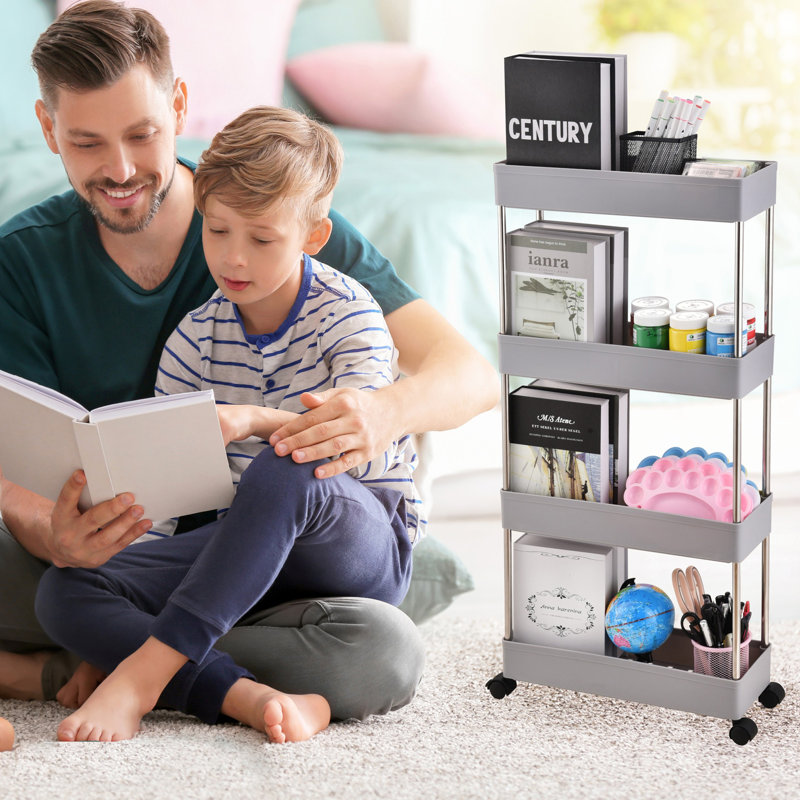 ARC 4-Tier Slim Storage Cart Mobile Shelving Unit Rolling Cart with ...