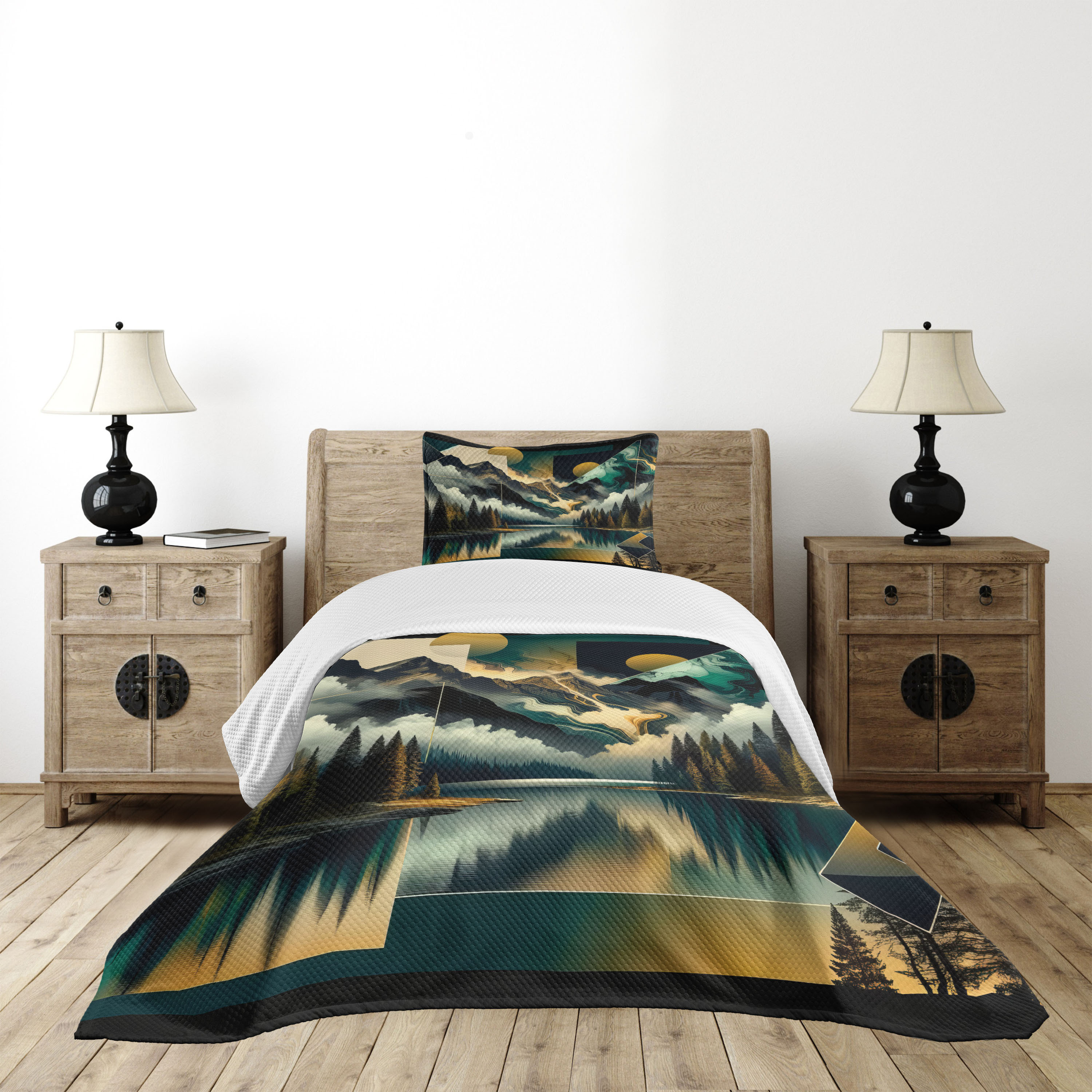 Ambesonne Lake Bedspread Clouds Mountains Geometric Art sd1077 | Wayfair