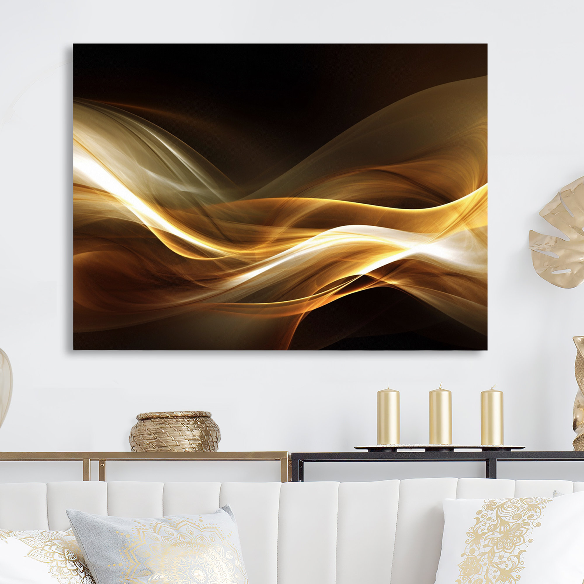 Ivy Bronx Gold Elegant Modern Sofa II - Modern Waves Metal Wall Décor ...
