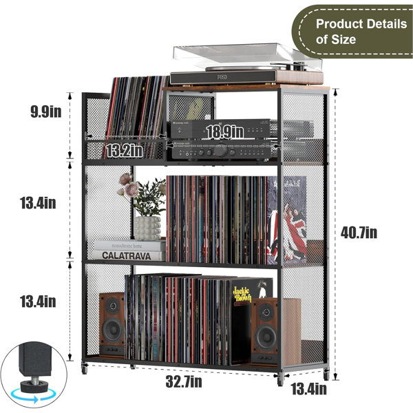 17 Stories 4 Tier Large Record Player Stand Holds Up To 380-450 Albums ...
