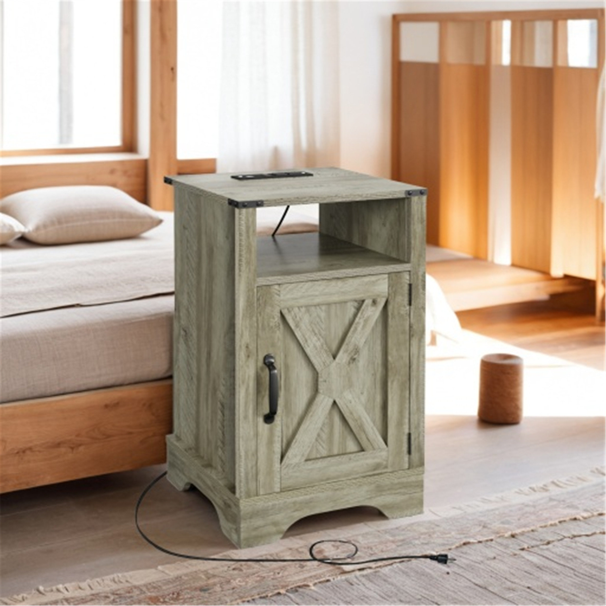 August Grove® Versatile Wooden Nightstand with Electrical Outlets and ...