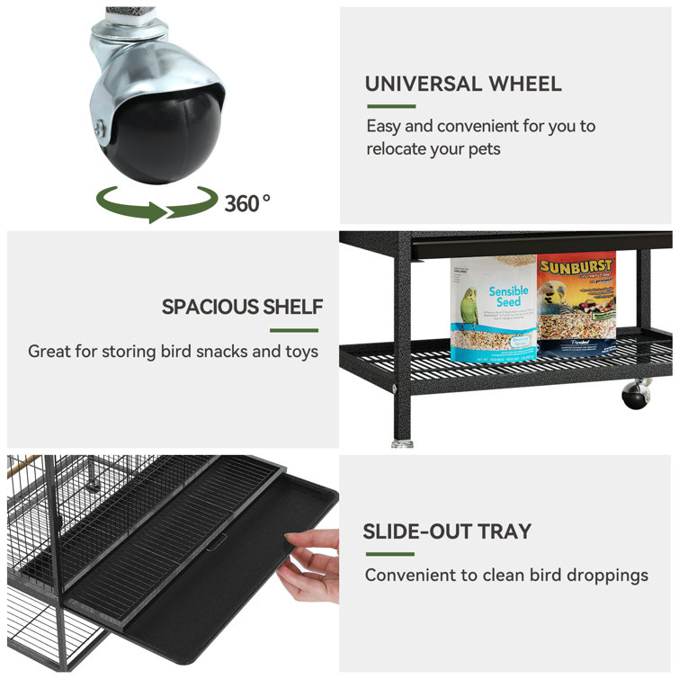 Archie & Oscar Wayland 132cm Flat Top Floor Bird Cage with Wheels ...