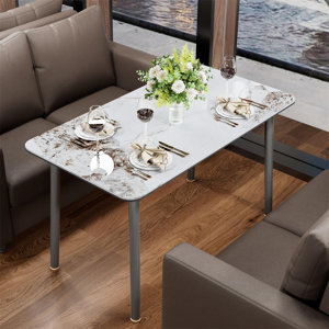 Wrought Studio™ Rectangular Kitchen Table Glossy Marble Dining Table 4 ...