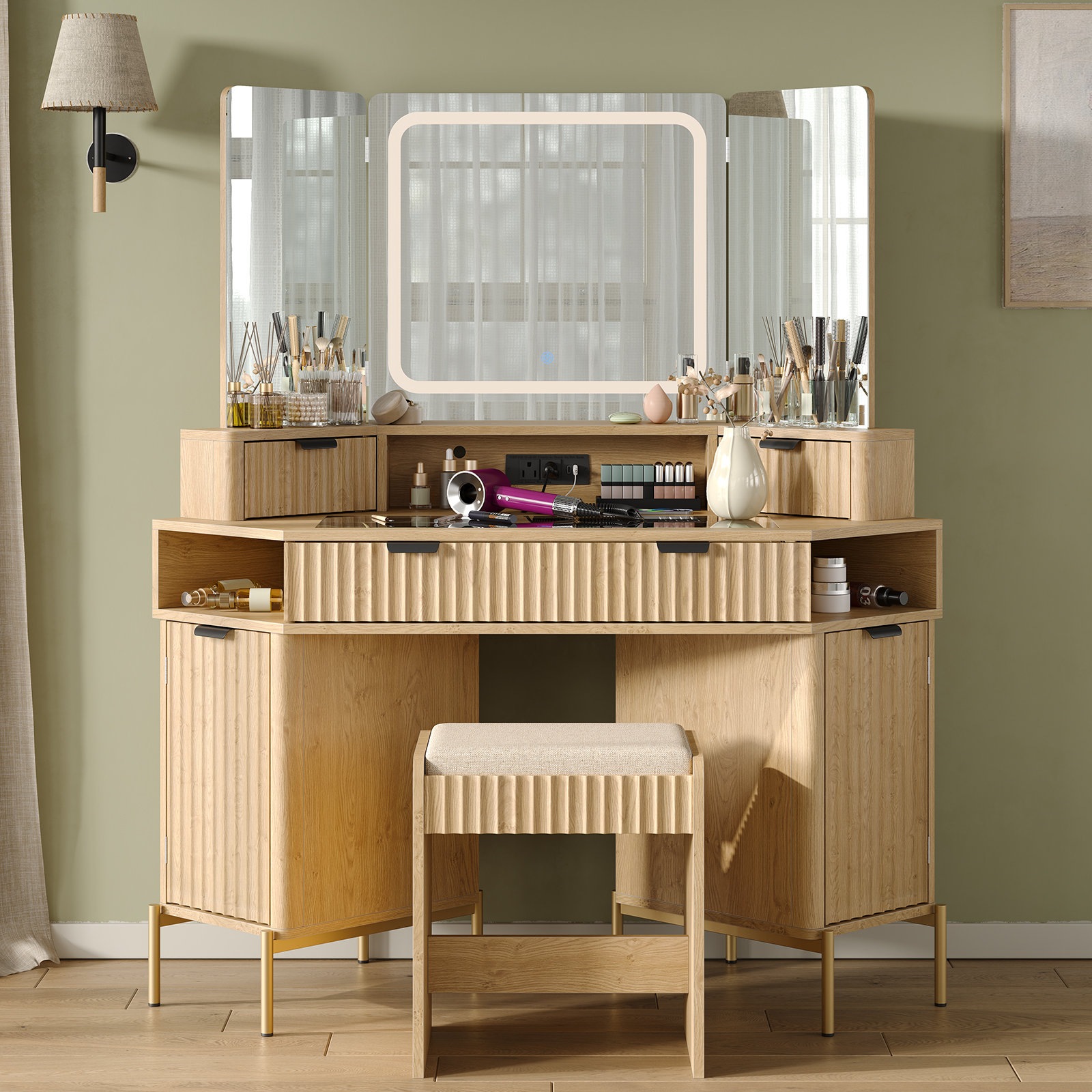 Punice 48'' Modern Vanity Desk with HD Triple Mirror & Lights,Large ...