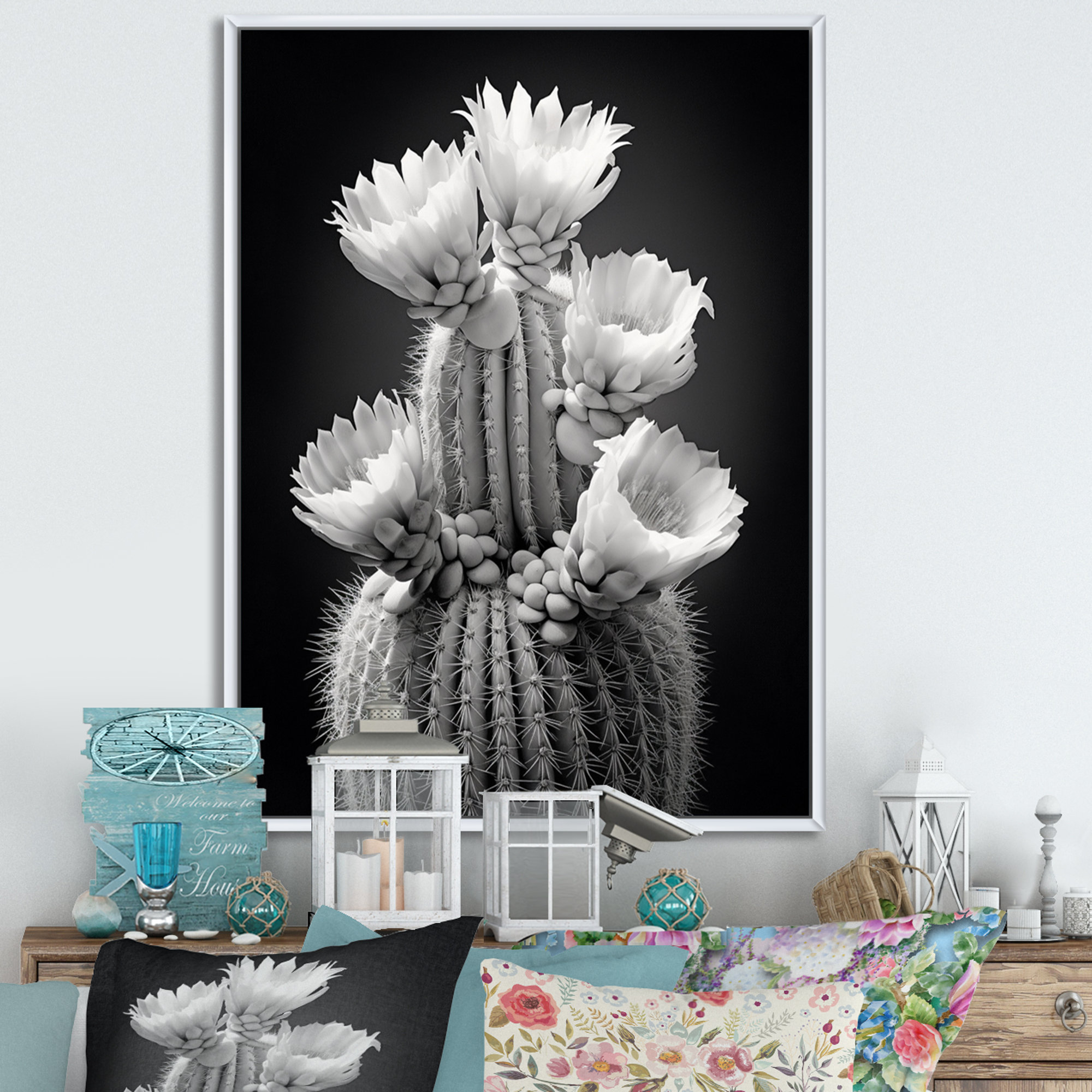 Dakota Fields Iyaad Grey Cactus Elegance In Monochrome II On Canvas ...