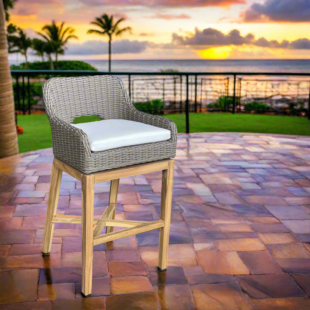 Red Barrel Studio® Burg PVC Wicker Outdoor Stool with Cushion | Wayfair