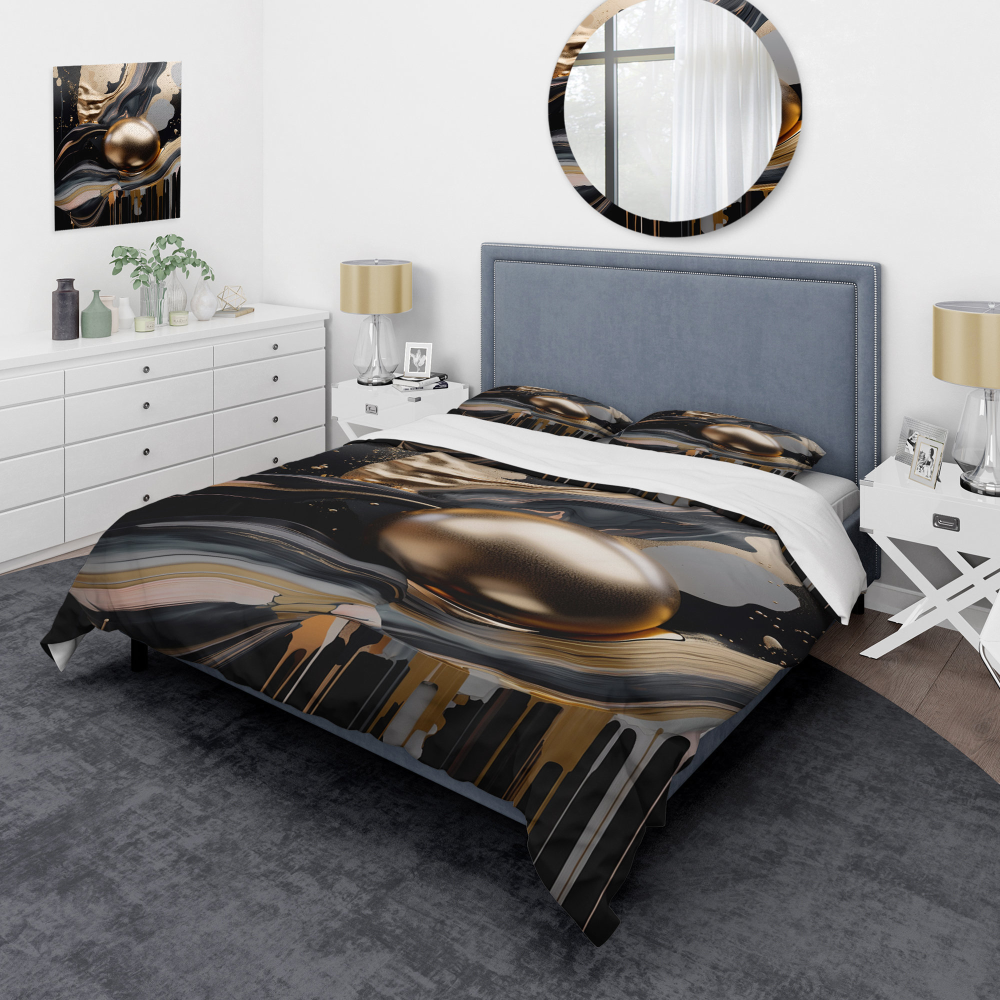 Design Art Gold And Black Marbled Euphoria III - Abstract Marble Duvet ...