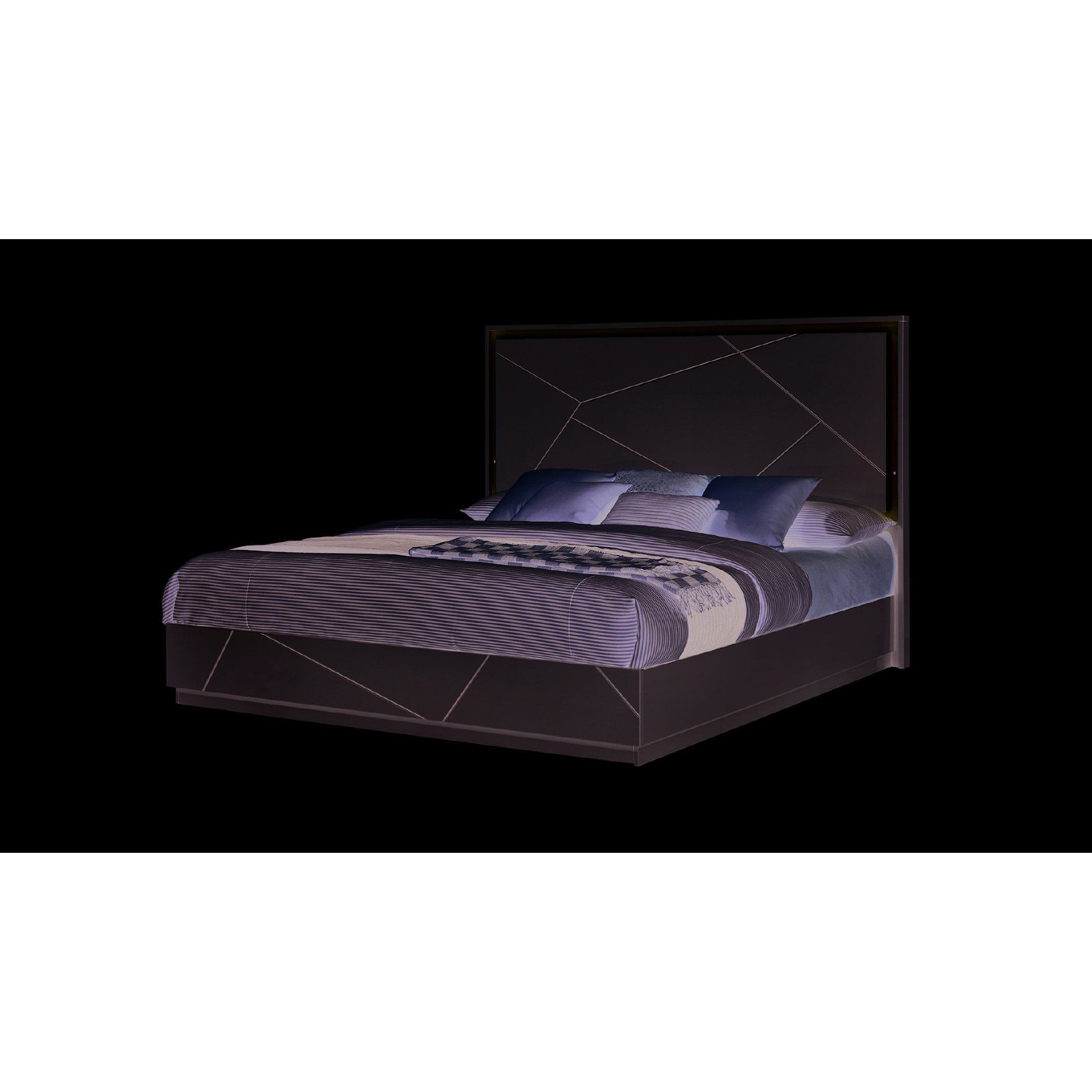 Ivy Bronx Modern Queen Bed Frame With Geometric Design And High - Gloss ...