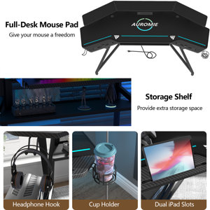 Inbox Zero Berlanga Gaming Desk with Power Outlet & Led Strip, Large ...