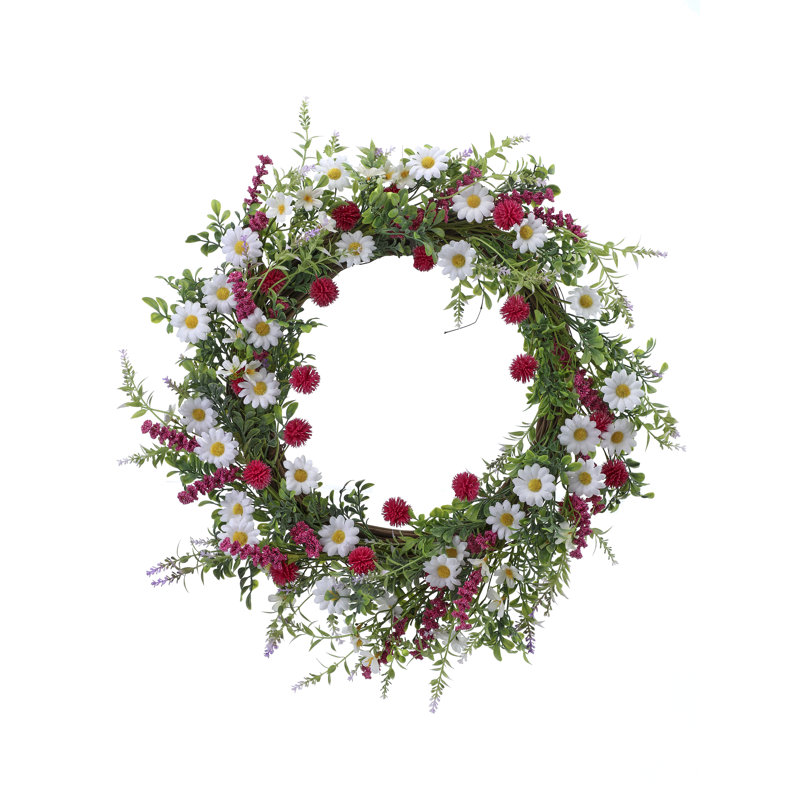 Primrue 22" Polyester Daisy & Allium Wreath | Wayfair
