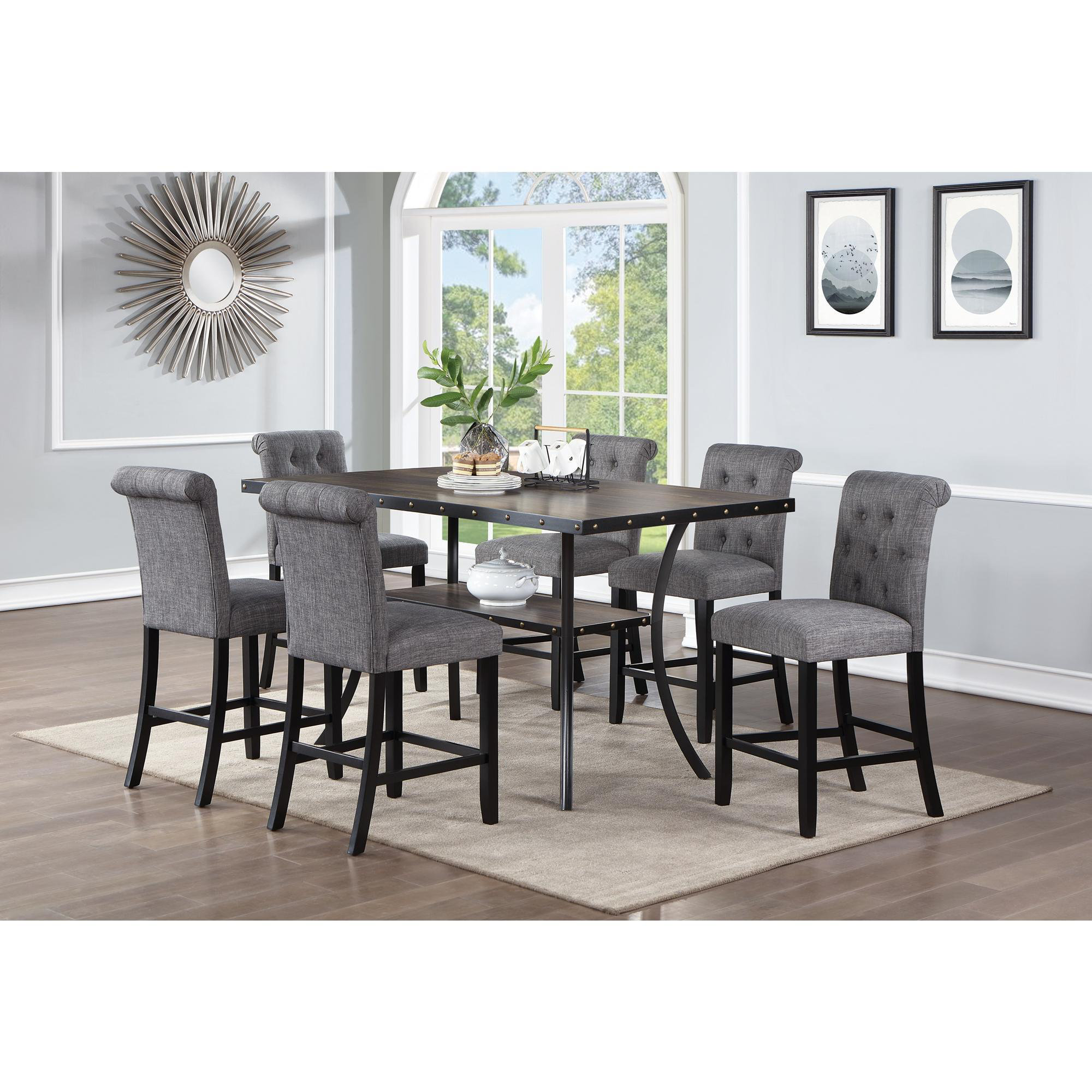 Corrigan Studio® Dining Room Furniture Rectangle Top Dining Table 6x High Chairs 7pc Dining Set ...