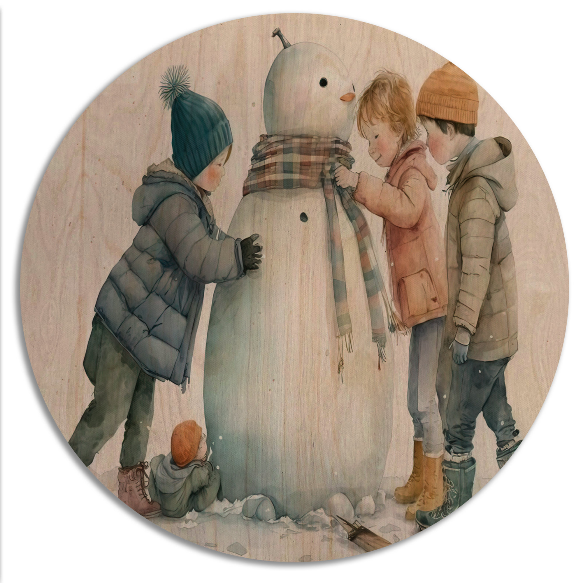 The Holiday Aisle® Kids Building A Huge Snowman IV - Modern Wood Wall ...