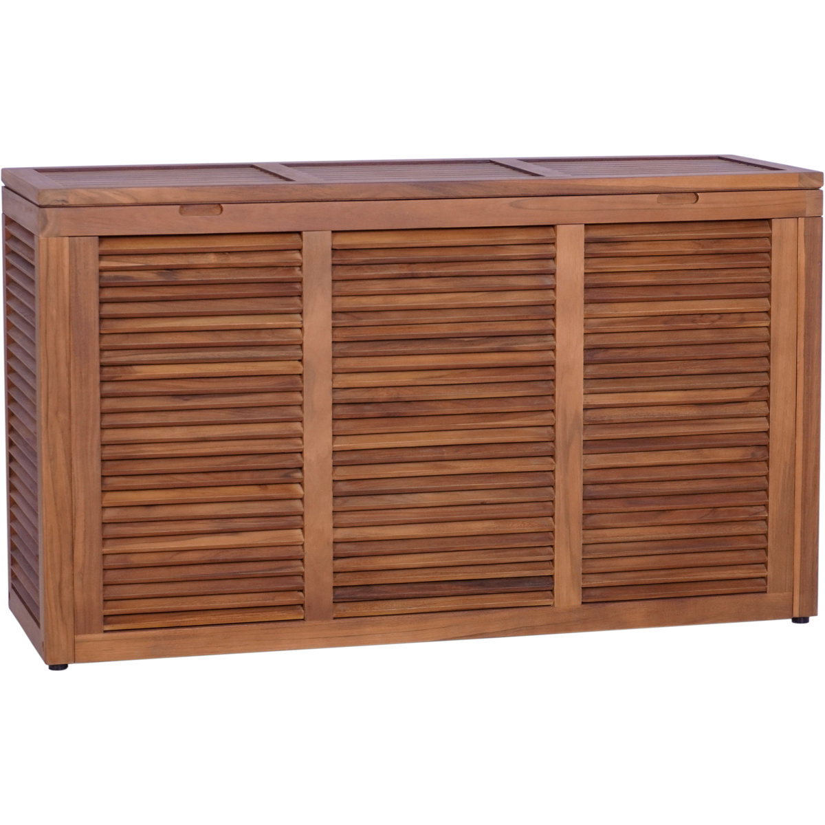 Aqua Teak Nila Triple Size Wall-Hugging Teak Louvered Hamper | Wayfair