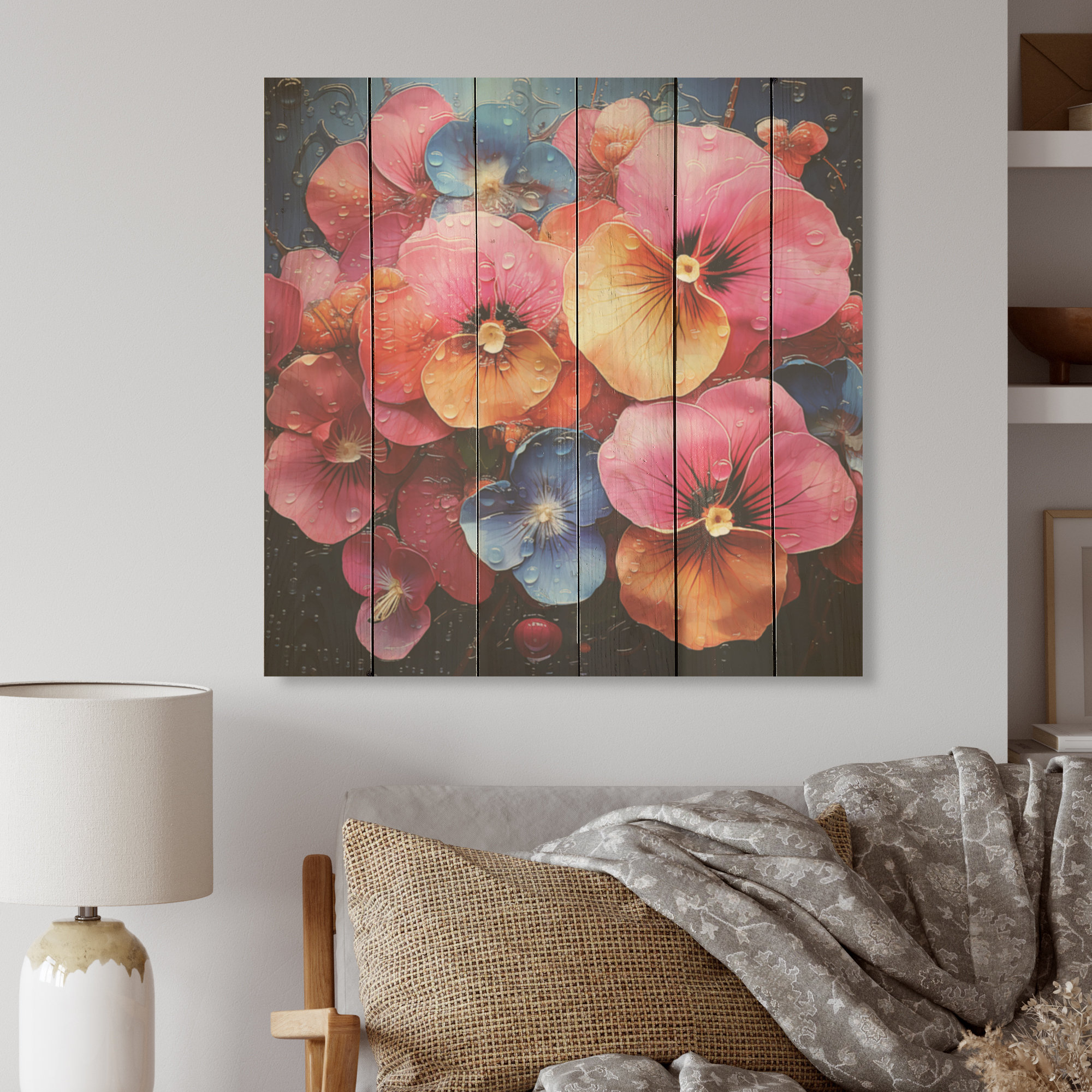 Lark Manor™ Neon Tropical Fantasy Pansys - Pansies Wood Art On Natural ...