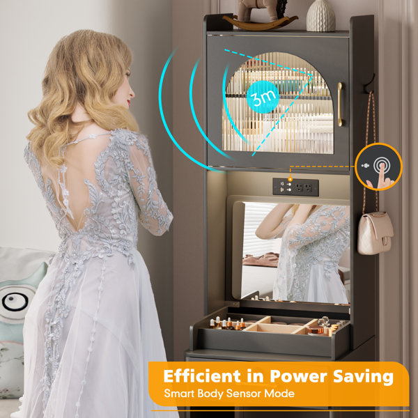 Latitude Run® Fontinella Tall Nightstand with Mirror and LED Lights, 3 ...