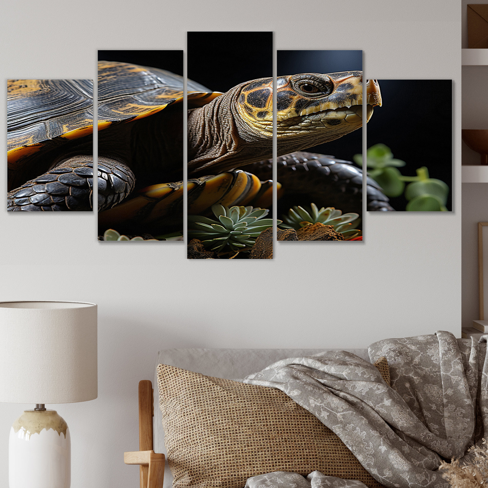 Design Art Closeup Turtle Portrait II - Animals Canvas Print - 5 Panels ...
