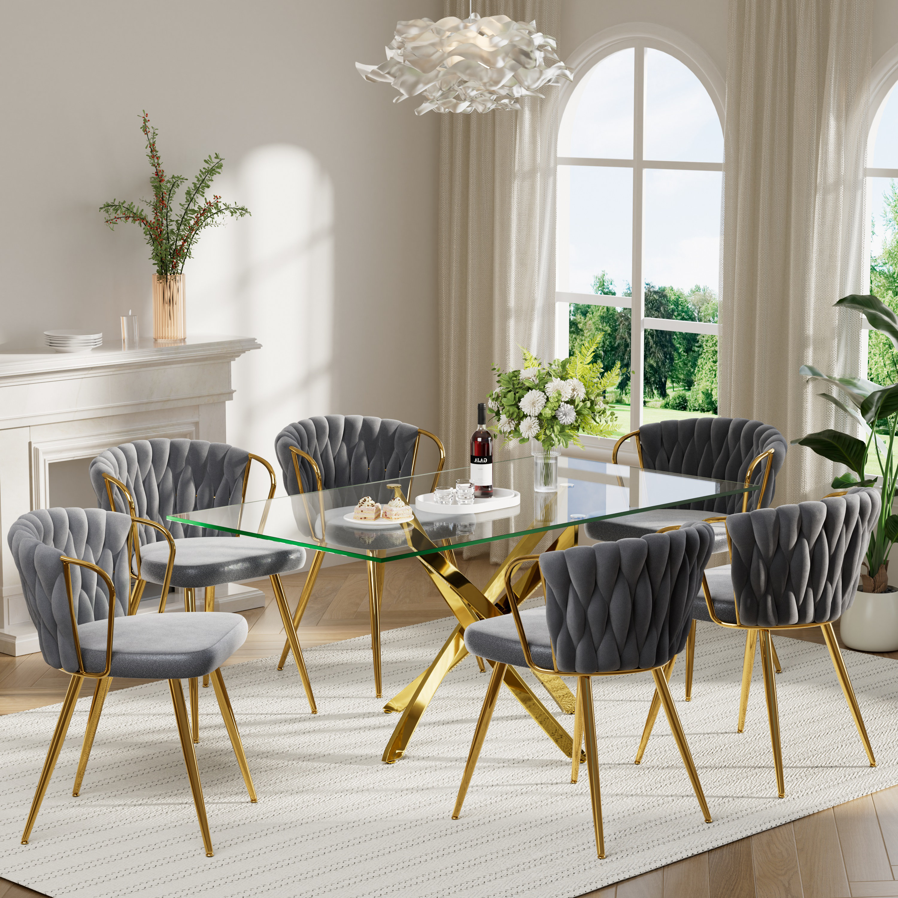 Mercer41 Elegant 7-Piece Rectangle Glass Dinning Table Set for 6 | Wayfair