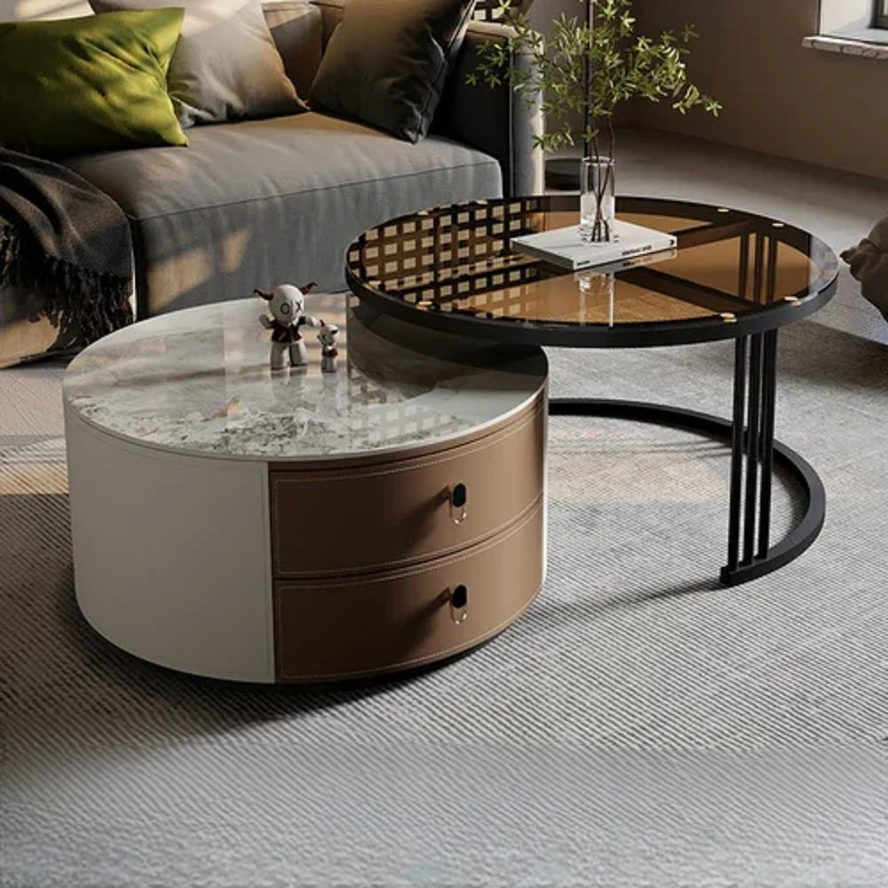Orren Ellis Living Room Storage Coffee Tables Luxury Round Wood Nordic ...