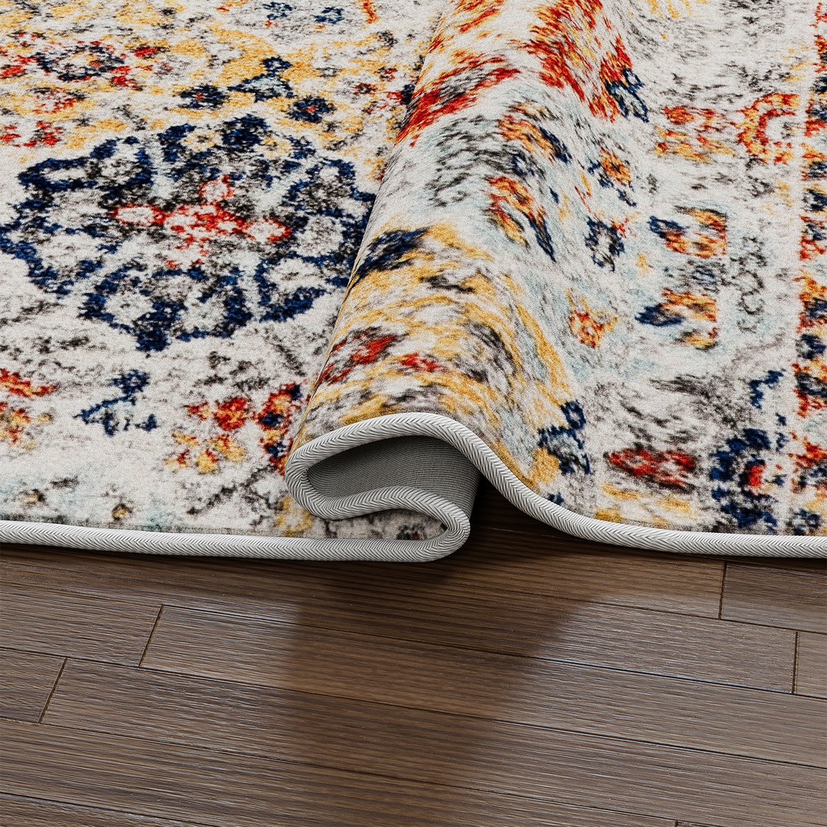 Bungalow Rose Drogo Oriental Orange/Navy/Gray Area Rug | Wayfair