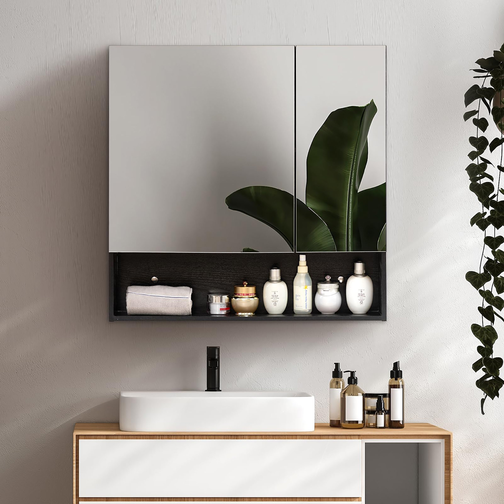 Hokku Designs Bathroom wooden wall cabinet with mirror and shelves ...