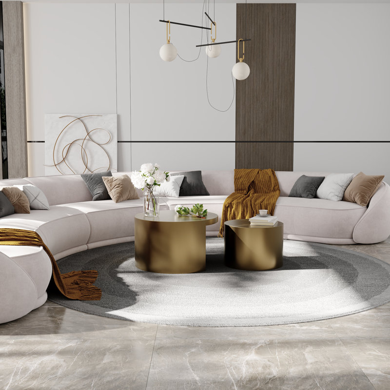 Mercer41 Brushed Gold Round Nesting Coffee Table Living Room Cocktail ...