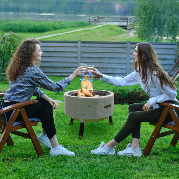 Latitude Run® Outdoor Fire Pit - 21” Round Faux Concrete Firepit - Wood ...
