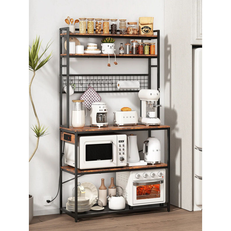17 Stories Krystn 5-Tier Large Bakers Rack with Power Outlets Kitchen ...