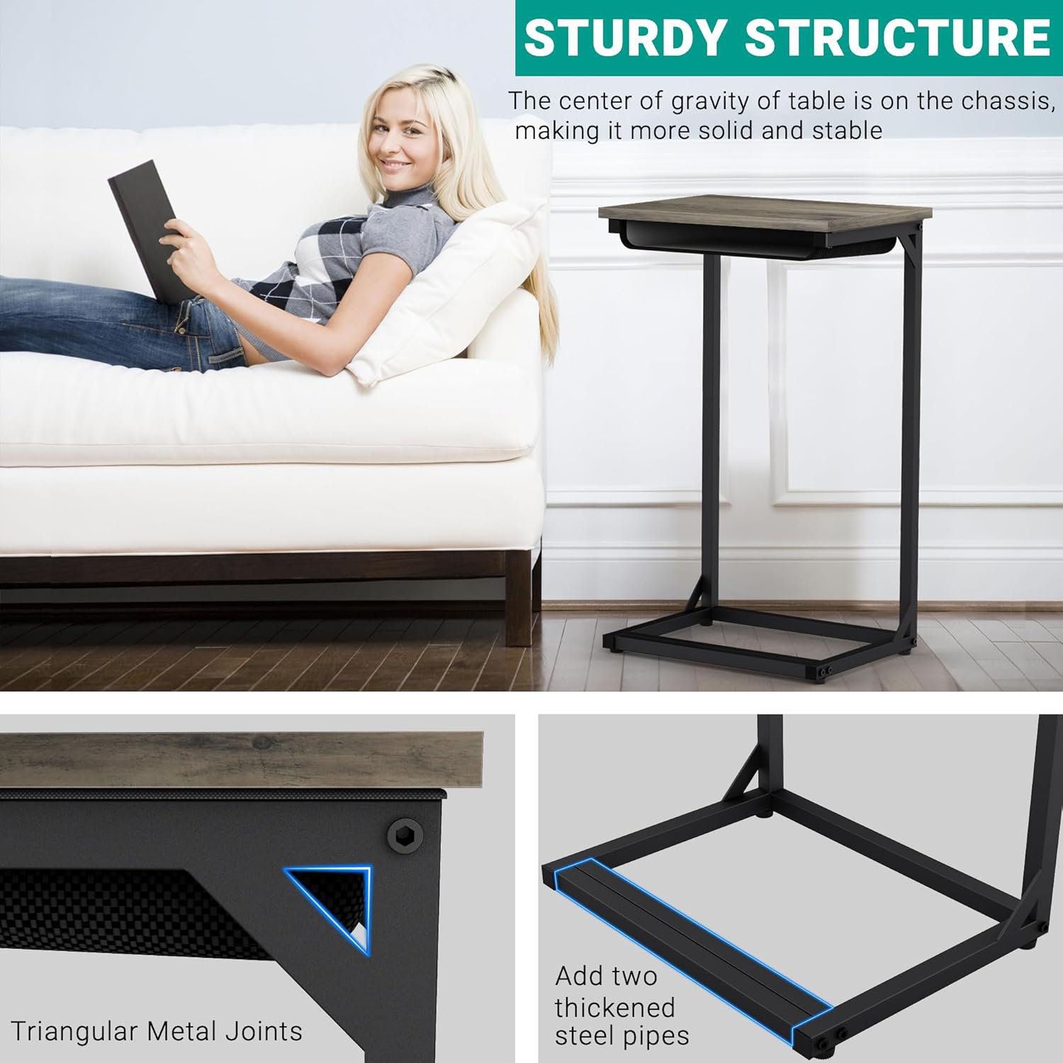 17 Stories C Shaped Small Side Table,Greige | Wayfair