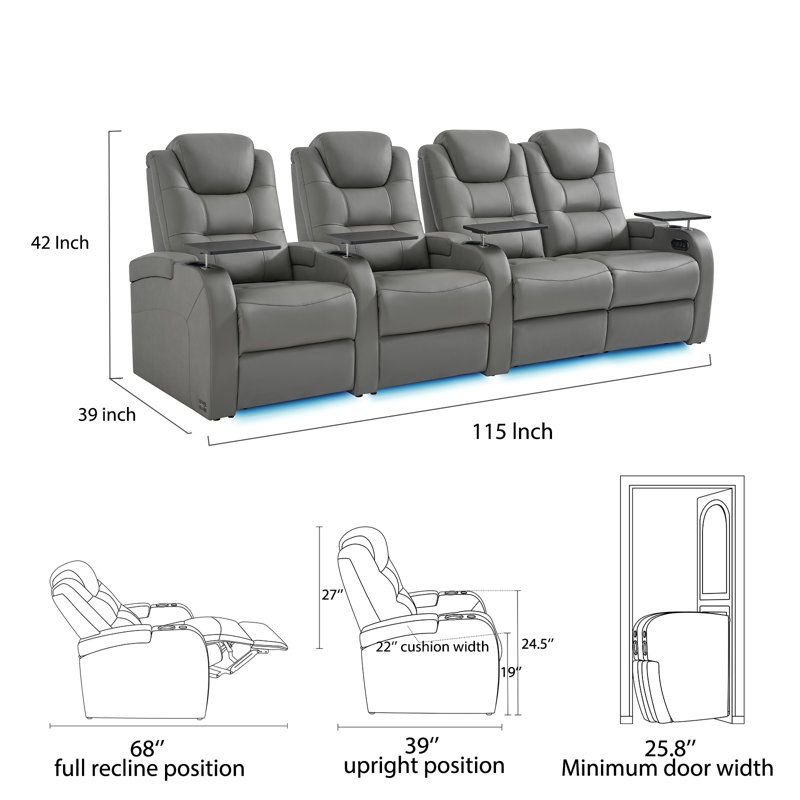 Ivy Bronx Leather Home Theater Seating Dual Power Movie Theater Chairs ...