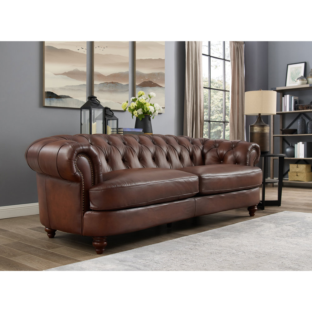 Williston Forge Edlizi 94" Genuine Leather Rolled Arm Sofa & Reviews ...