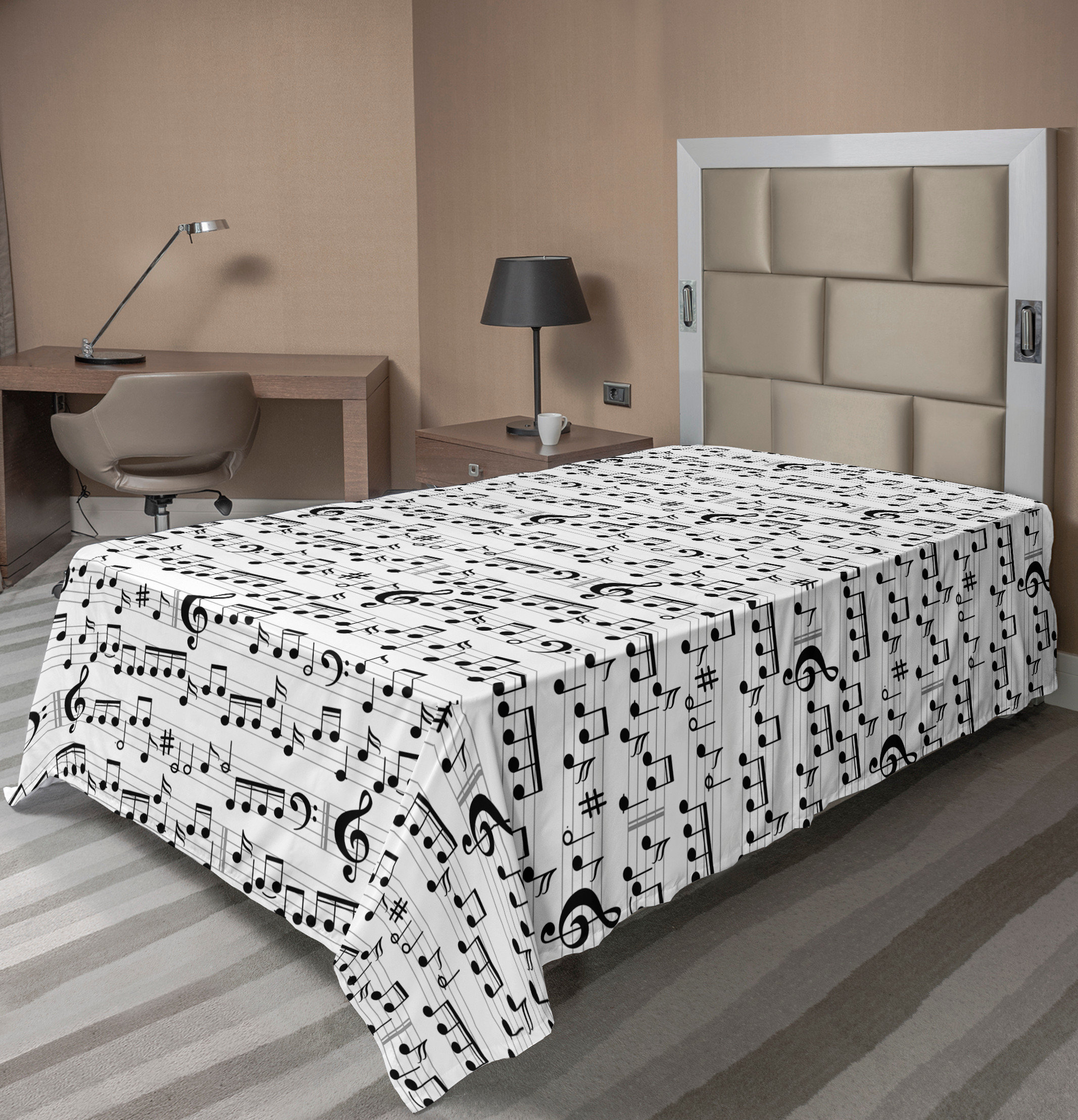 Ambesonne Music Top Flat Sheet Abstract Clef Sheet Black White | Wayfair