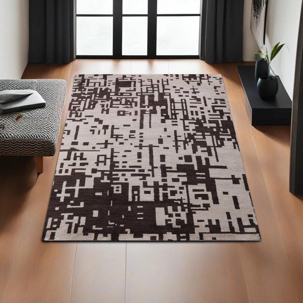 17 Stories Beige Brown 100% Wool Handmade Contemporary Area Rugs, Hand ...