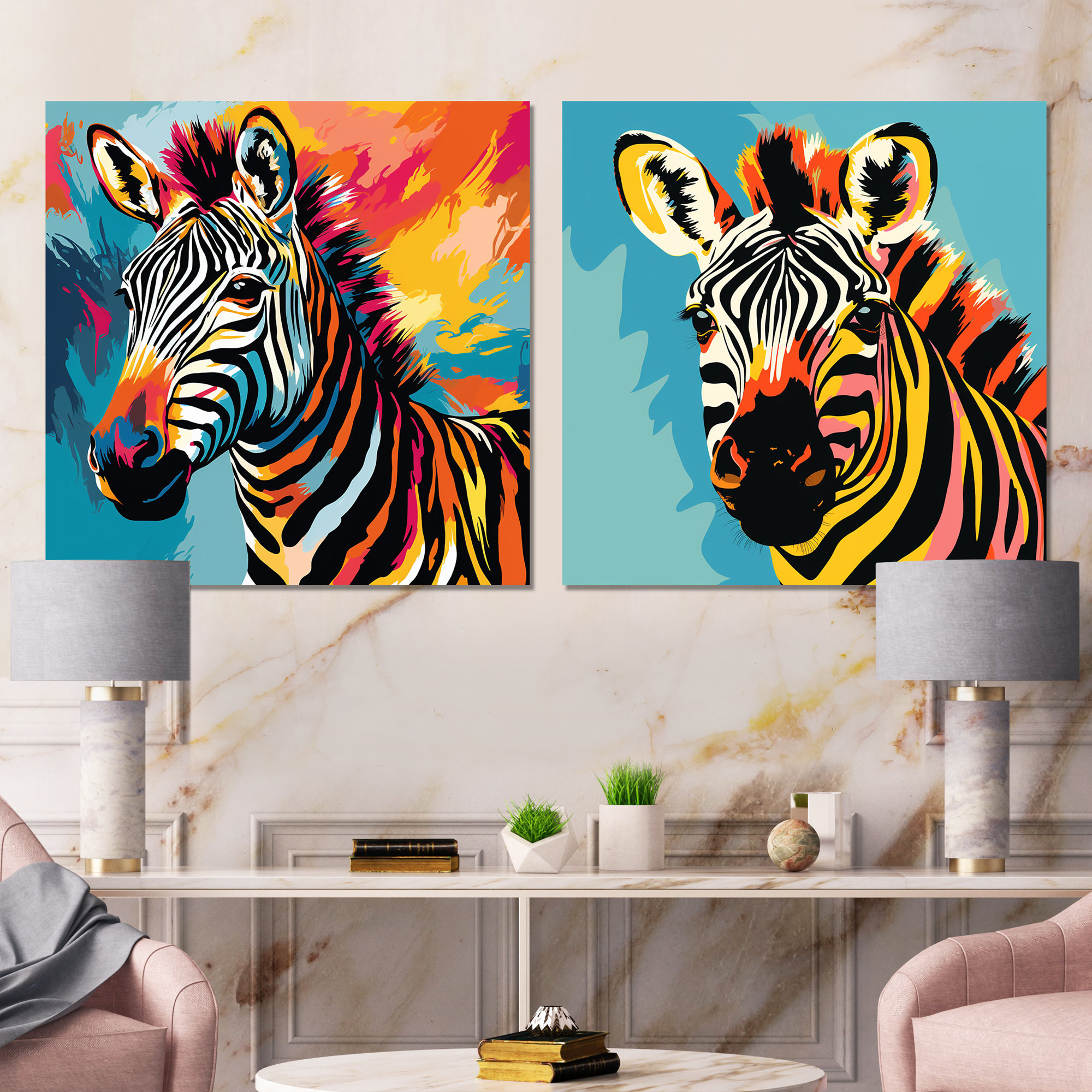 Bungalow Rose Colorful Popart Zebra Fantasy I - Zebra Wall Art Living ...