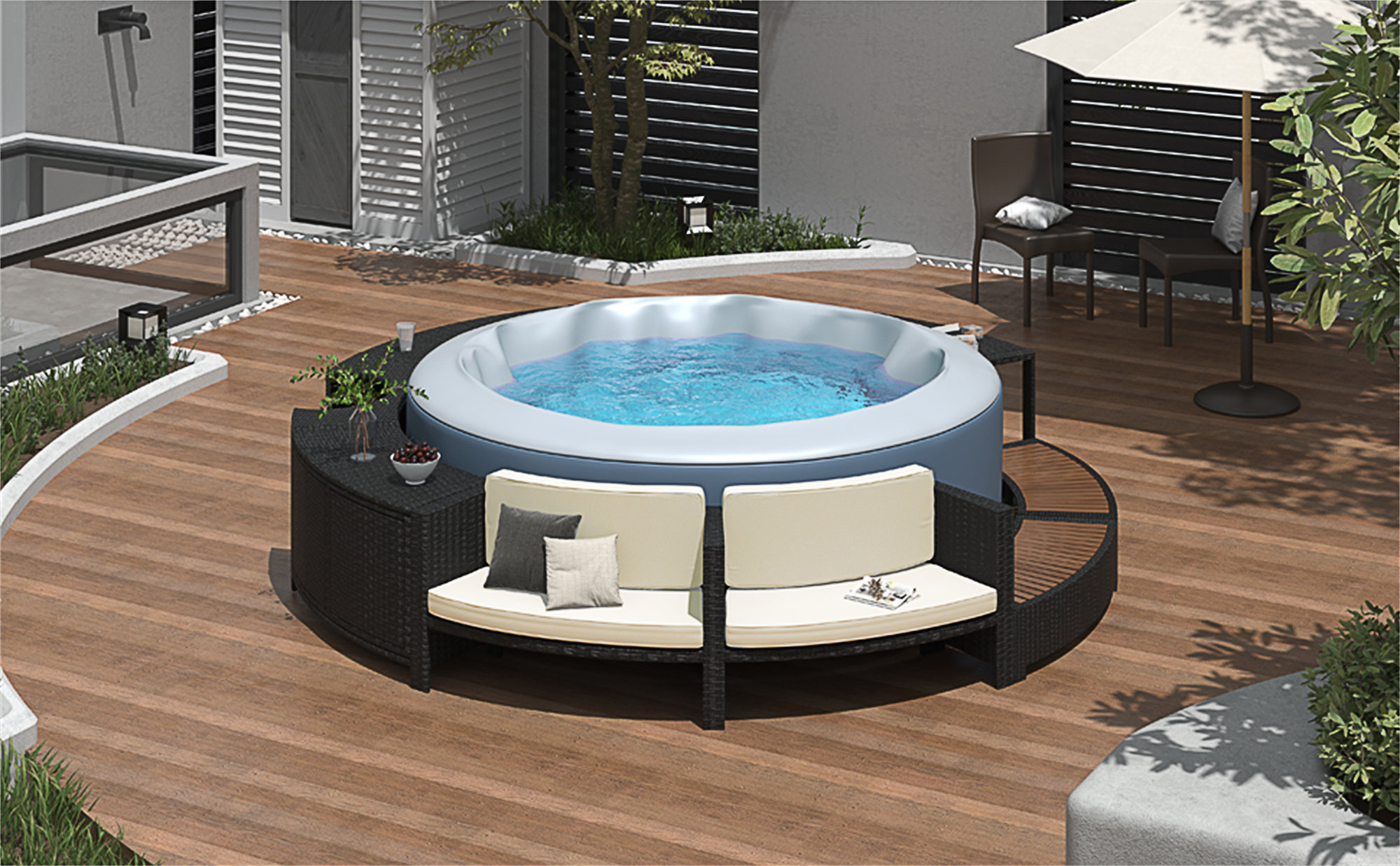 Latitude Run® Spa Surround Spa Frame Patio Rattan Sofa Set With Storage ...