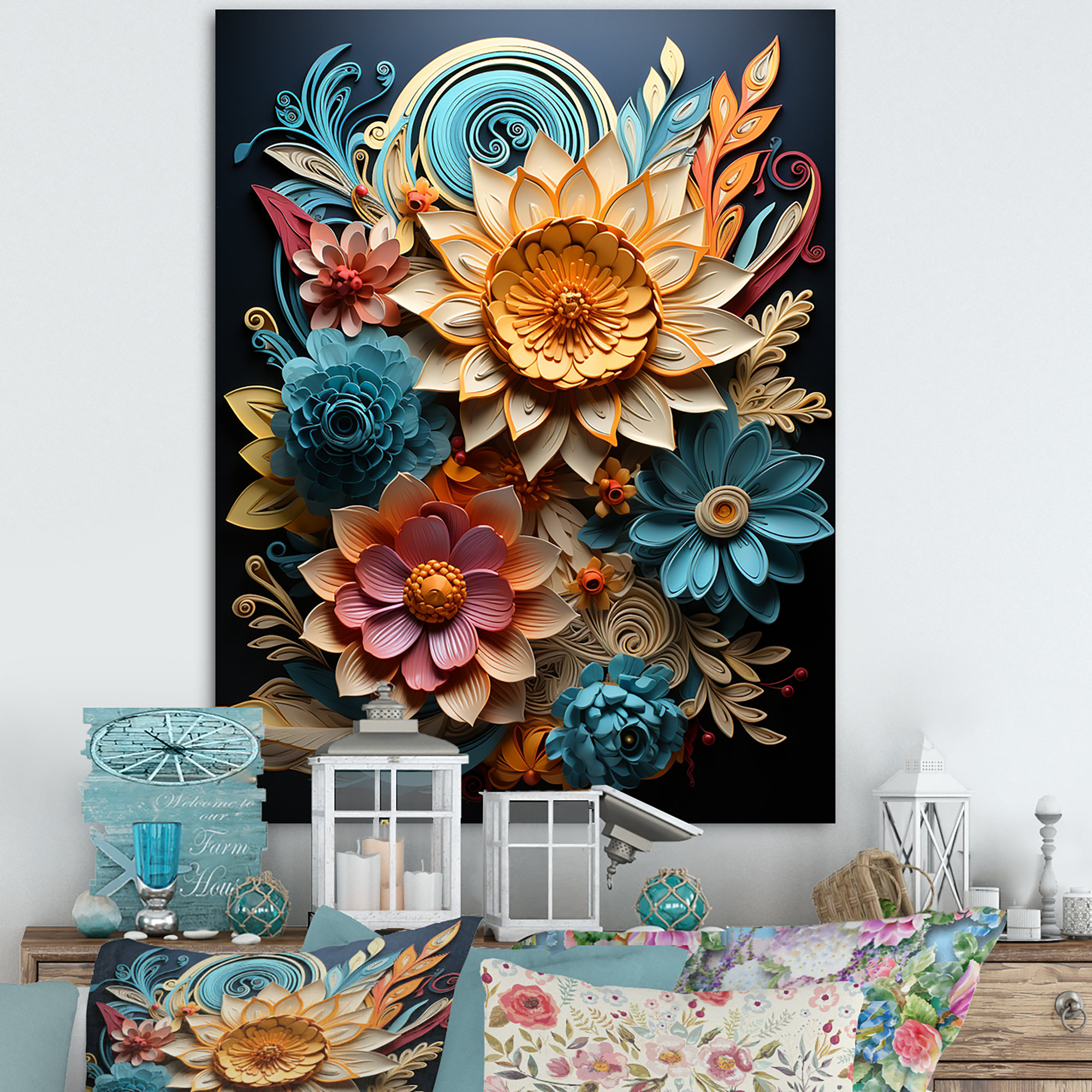 George Oliver Paper Mache Colorful Mixed Blooms - Print on Canvas | Wayfair