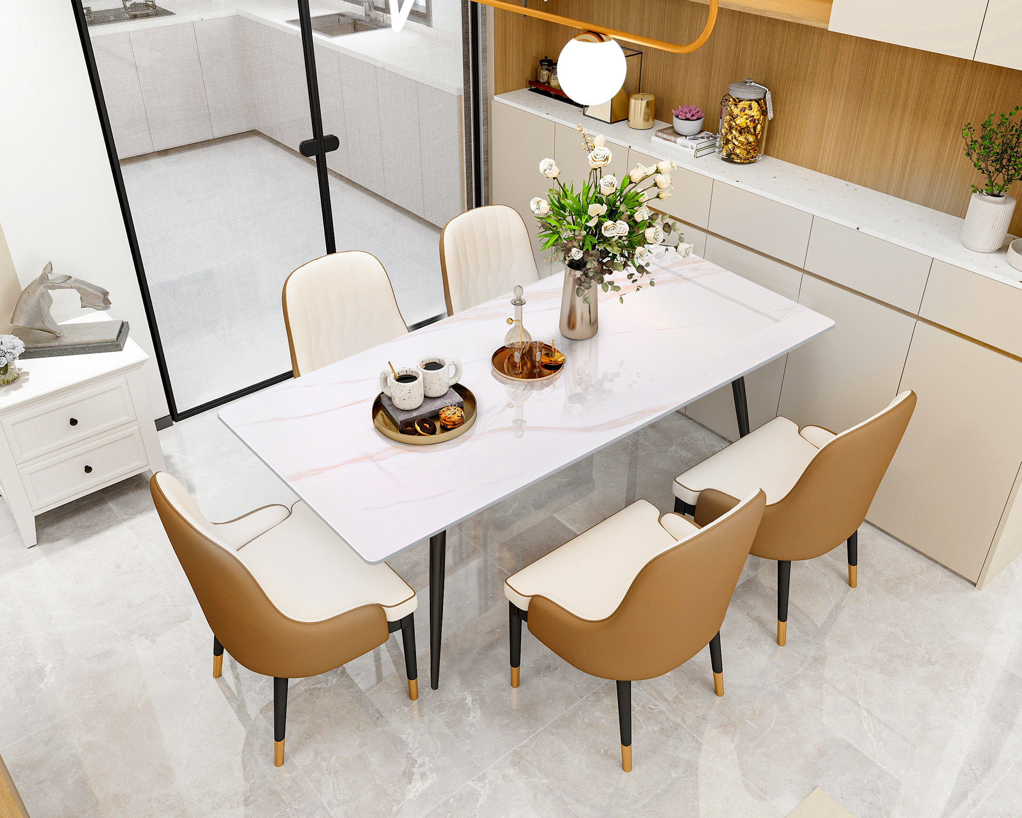 George Oliver Joseff 63" Modern Dining Table Marble Kitchen Table for 6 ...