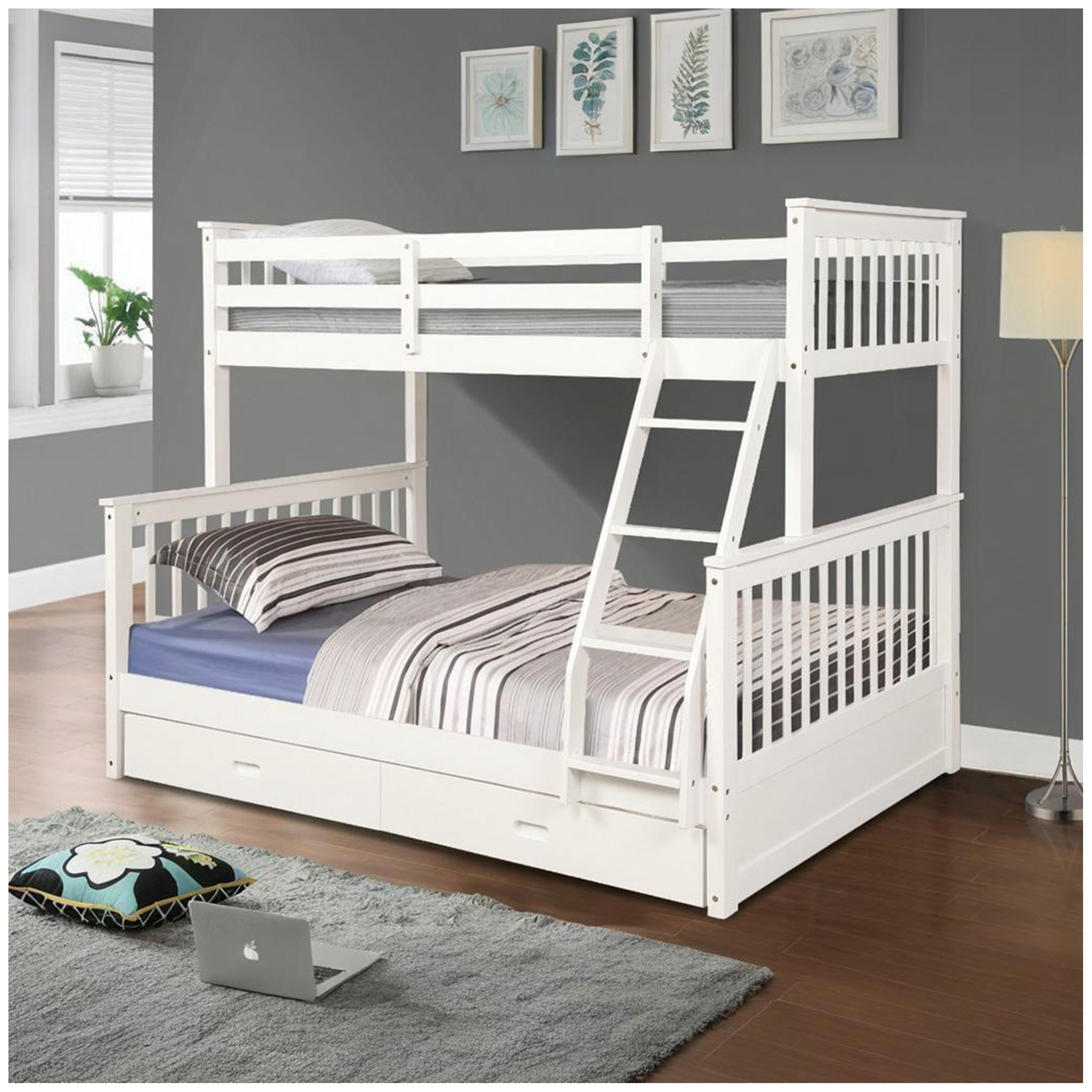 Harriet Bee Bunk Bed with Storage Drawers, Wooden Bunk Bed with Ladder ...