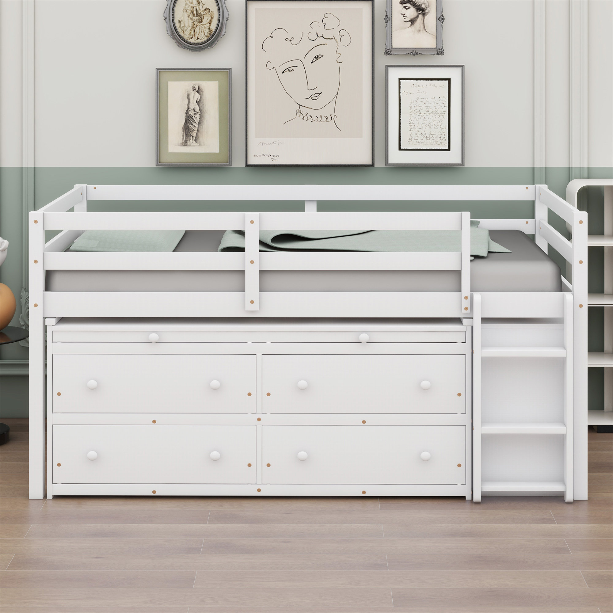 Harriet Bee Loft Bed With Retractable Writing Desk And 4 Drawers, Loft ...