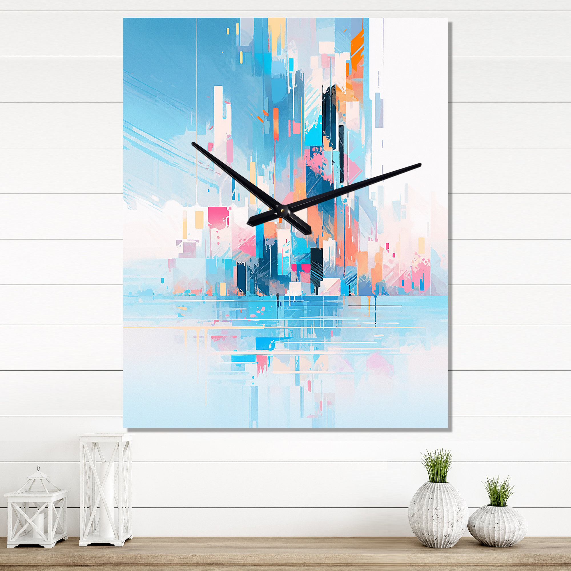 Ivy Bronx Teal Peach Interlocking Perspectives - Cubism Wall Clock ...