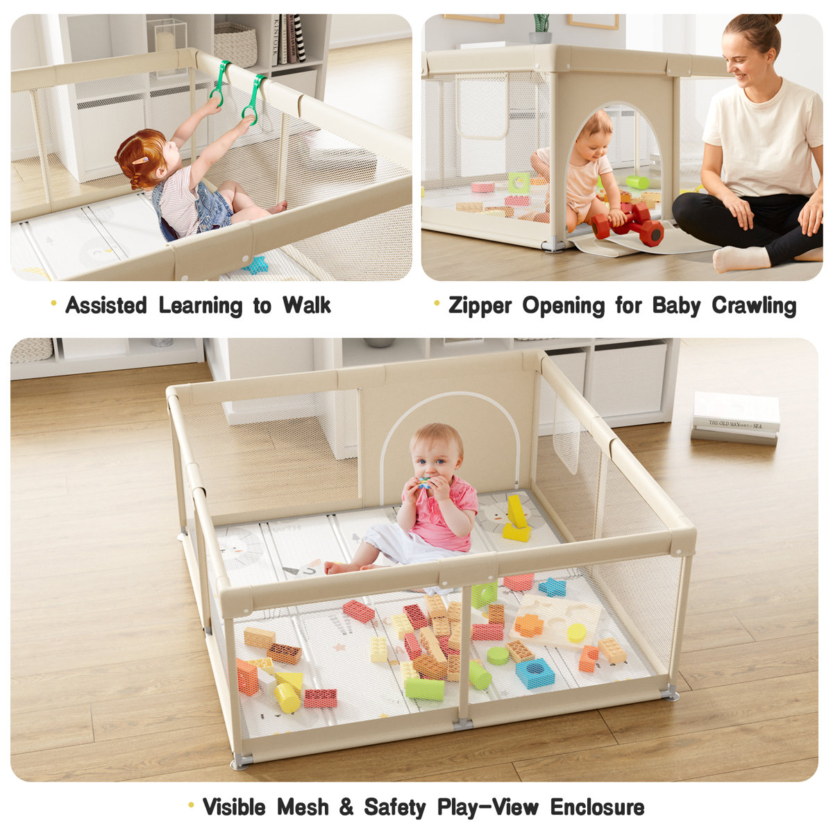 Uanlauo Baby Playpen with Mat, 47 x 47inch Playpen, Playpen for Babies ...