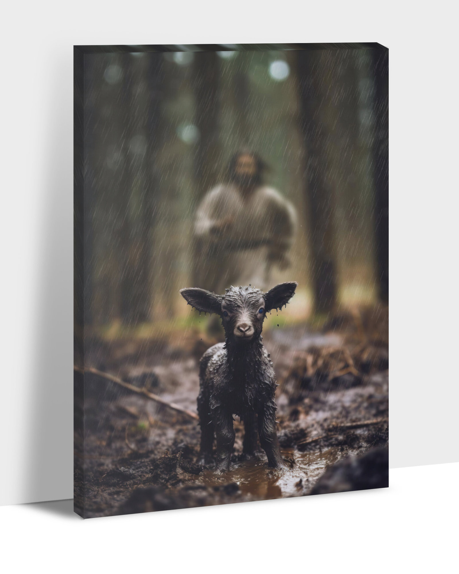Ebern Designs Jesus And Lamb Canvas Wall Art, Jesus Running Black Sheep ...