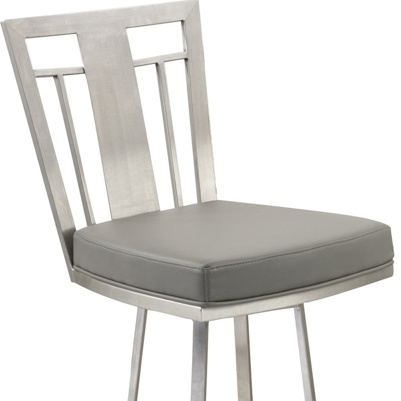 Orren Ellis 26" Gray And Silver Swivel Counter Height Bar Chair | Wayfair